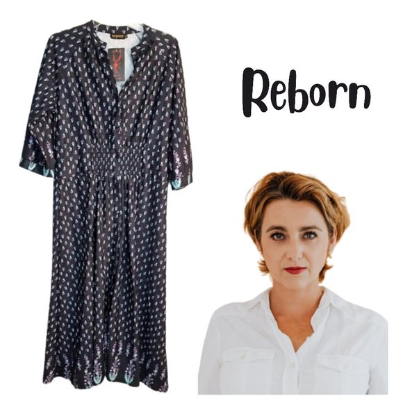 Reborn | Dresses | Reborn Black Blue Buttondown Floral Maxi Dress Nwt ...